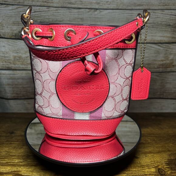 Coach | Bags | Coach Mini Dempsey Bucket Bag Pink Signature Jacquard ...